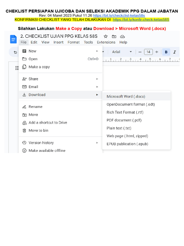 Checklist Ujian PPG Kelas 58S | PDF