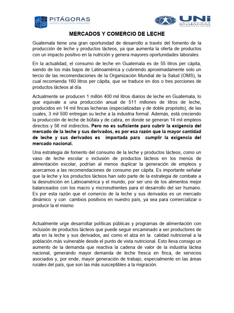 Trabajo de La Leche Mejorado | PDF | Leche | Productos lácteos