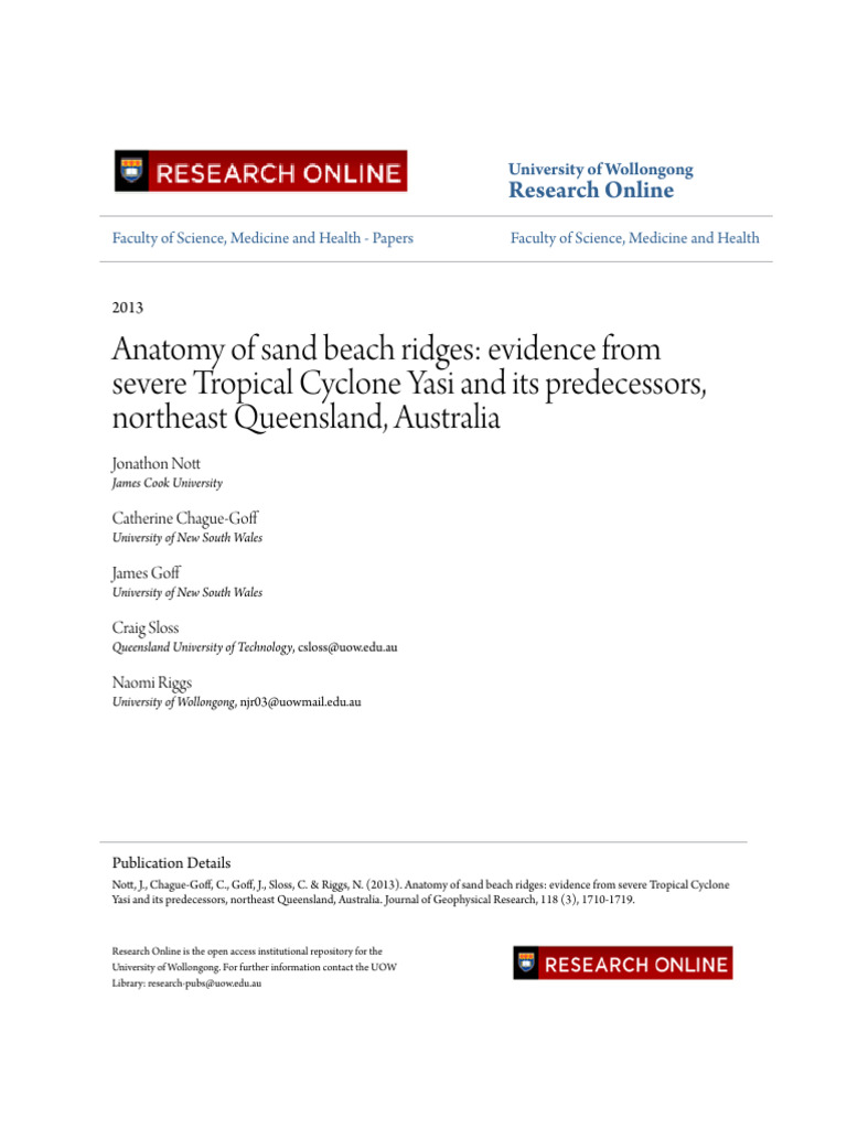 Anatomy of Sand Beach Ridges - Evidence From Severe Tropical Cyclo ...