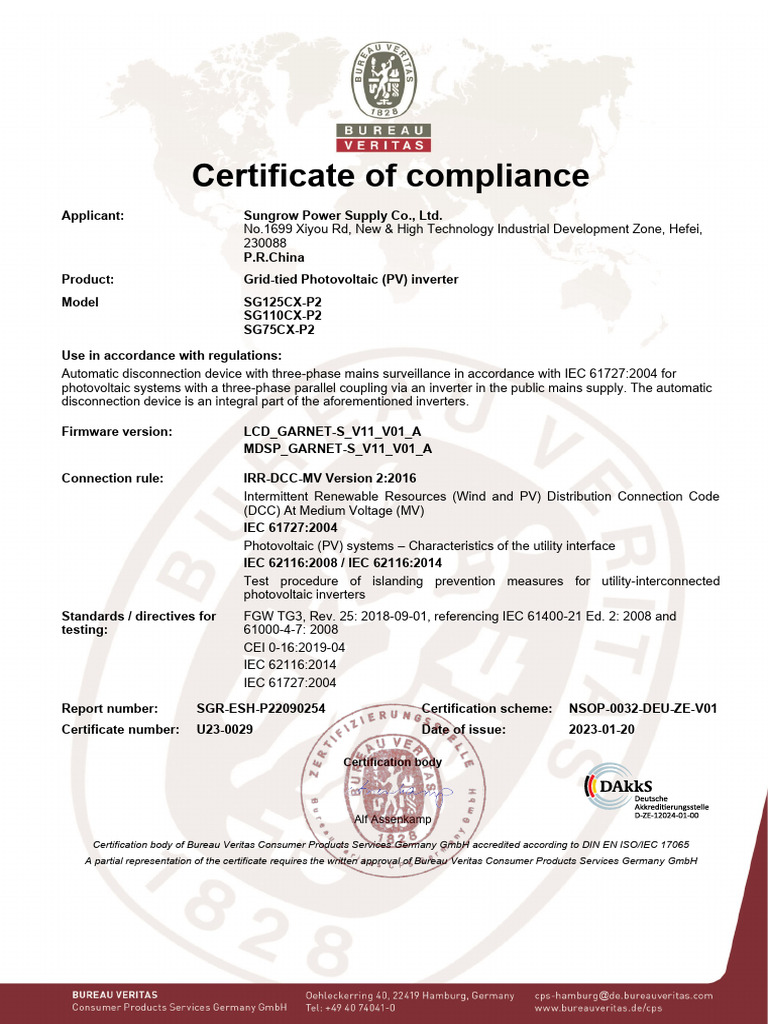 SG75 - 110 - 125CX P2 IRR DCC MV - Certificate | PDF | International ...