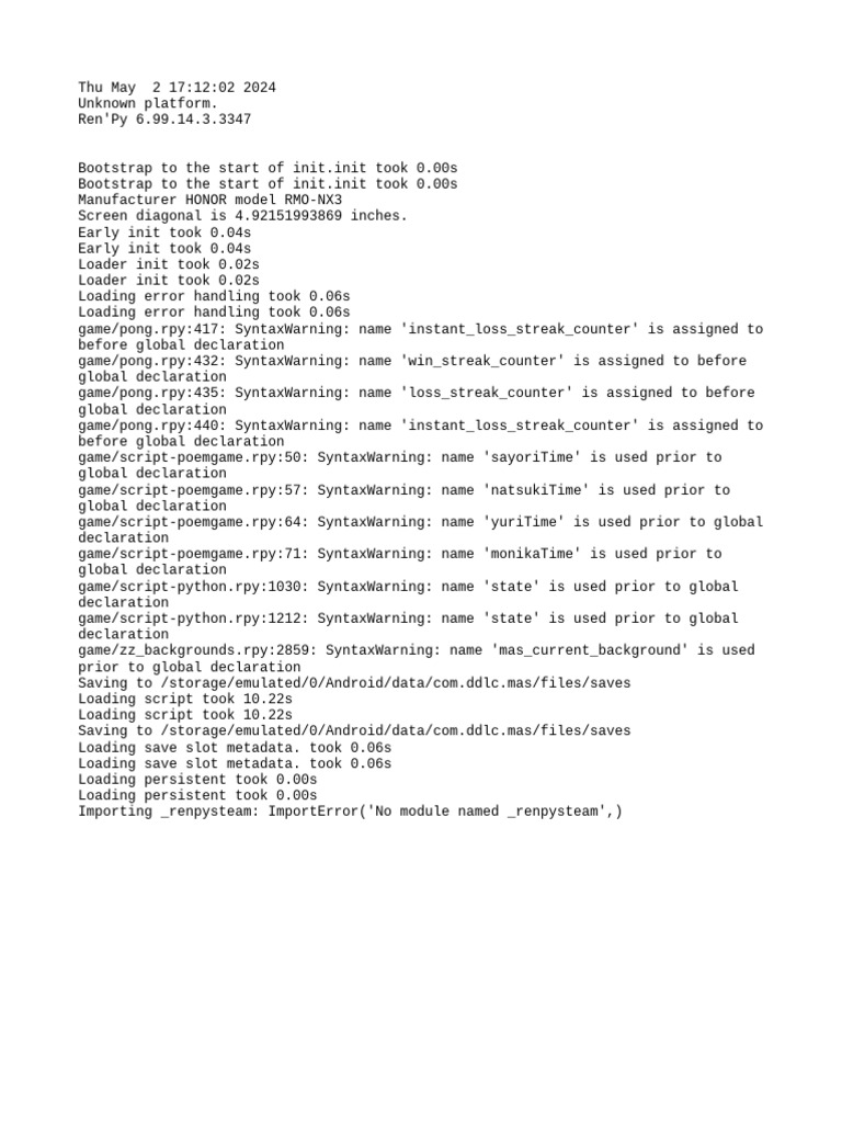 Ren'Py Game Initialization Errors | PDF