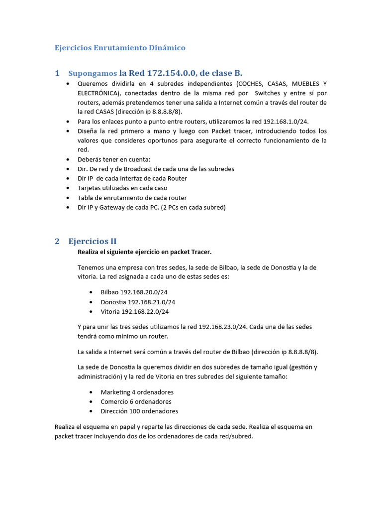Ejercicios Enrutamiento Dinámico | PDF