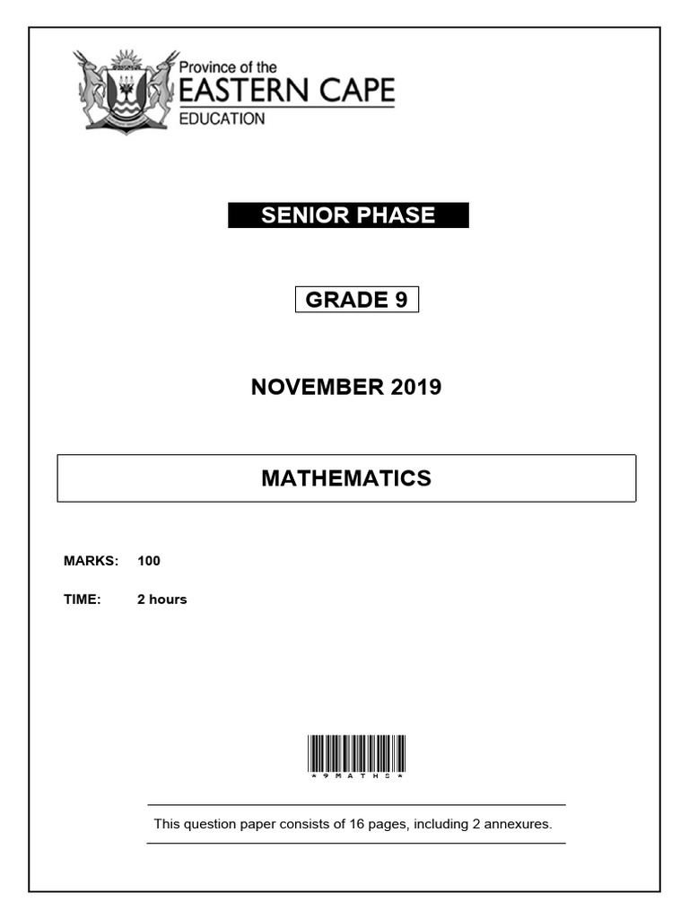 2019 MATHS QP GR9 NOV2019 - EngD | PDF | Area | Interest