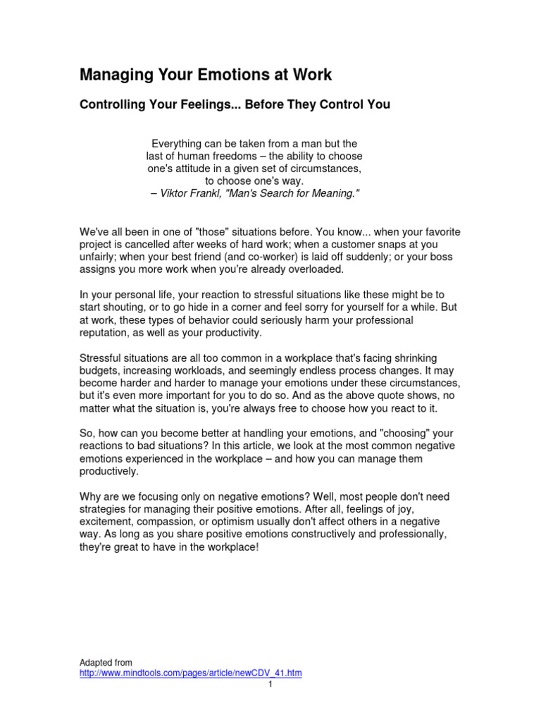 Managing You Emotions | PDF | Emotions | Anger