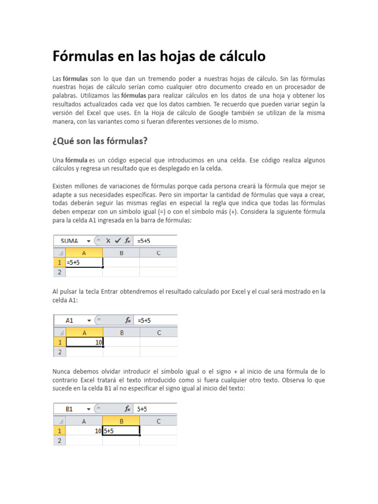 Fórmulas de Hoja de Cálculo | Descargar gratis PDF | Hoja de cálculo ...