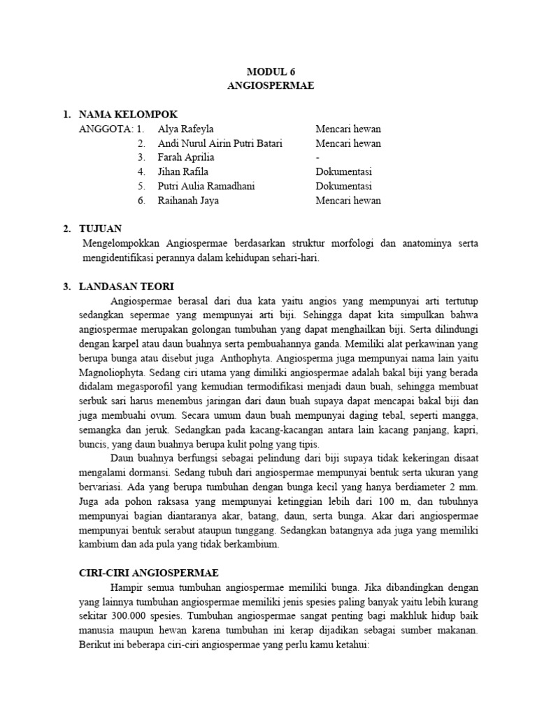 Modul 6 Angiospermae | PDF | Sains & Matematika