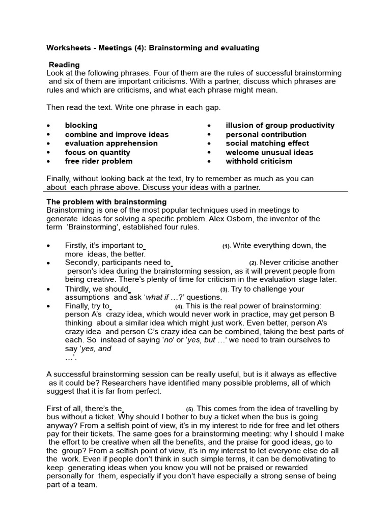CnA Brainstorming Worksheet | PDF | Brainstorming | Thought
