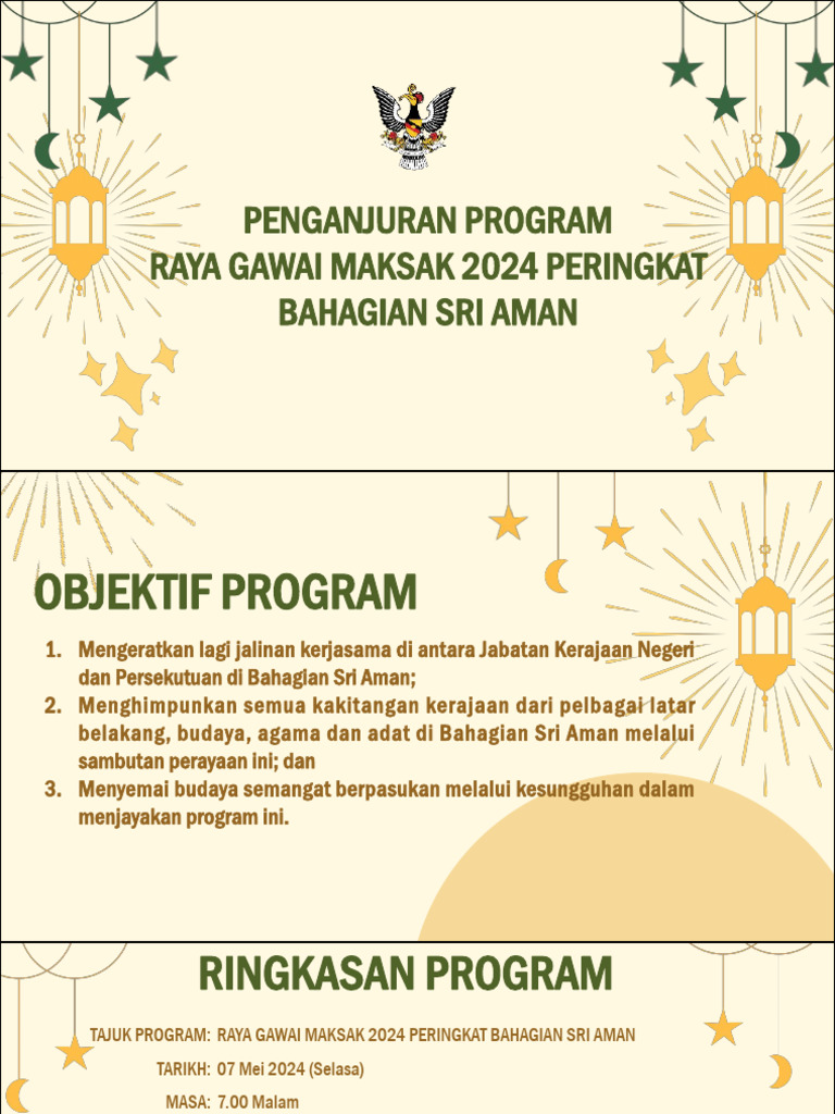 Penganjuran Program Raya Gawai Maksak 2024 Peringkat Bahagian Sri Aman - PPTX Untuk Edaran | PDF