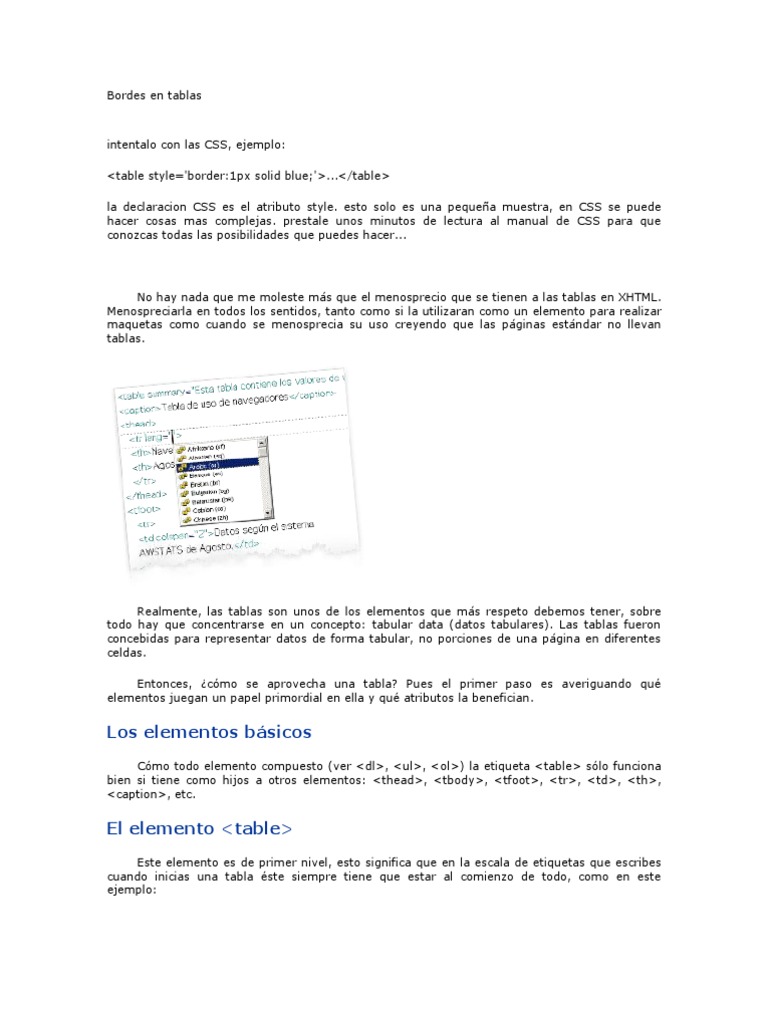 Bordes en Tablas HTML y CSS | PDF | Tabla (base de datos) | HTML
