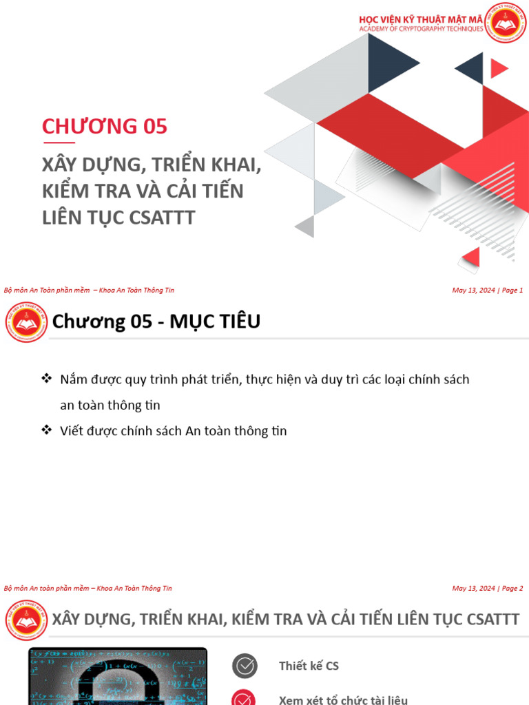 1. Chương 5. Xây dựng triển khai kiểm tra và cải tiến liên lục CSATTT | PDF