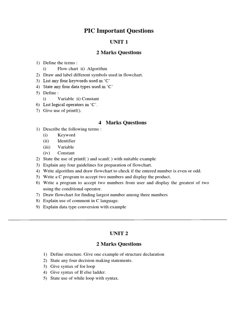 PIC Important Questions - Final Exam | PDF | Pointer (Computer ... PIC Important Questions - Final Exam | PDF | Pointer (Computer ...