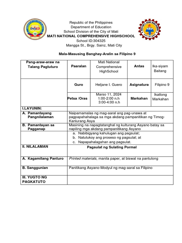 G9-Sulating Pormal - DAY 1 WEEK4 | PDF