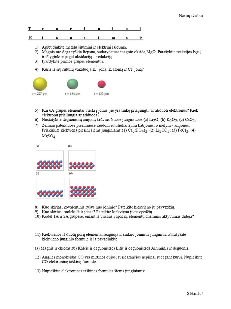 8 Klase Chemija Uzduotys | PDF
