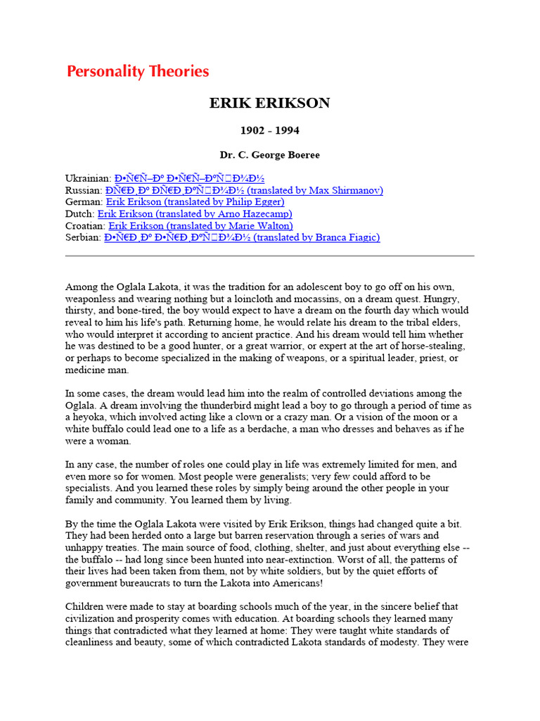 ERIK-ERIKSON | PDF | Human Development | Psychology