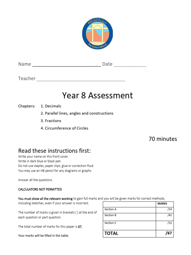 Year 8 Mathematics Assessment Paper | PDF | Speed | Mathematics