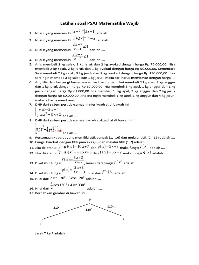 Latihan Soal PSAJ Matematika Wajib | PDF