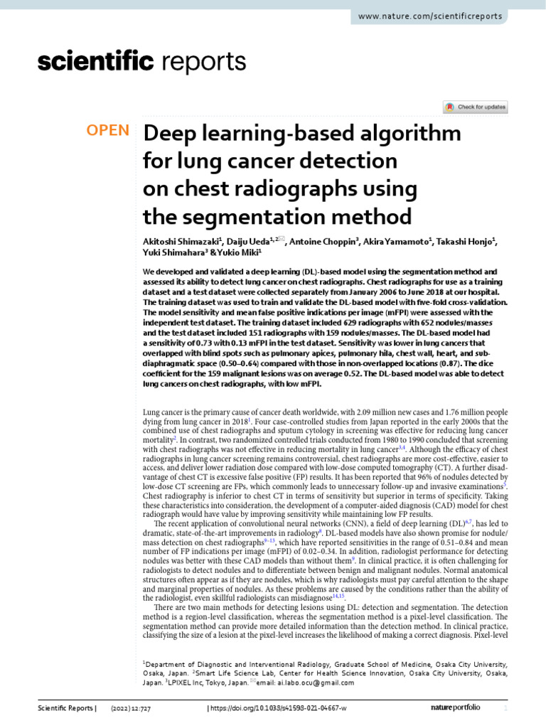 Deep Learning-Based Algorithm For Lung Cancer Detection On Chest Radiographs Using The ...