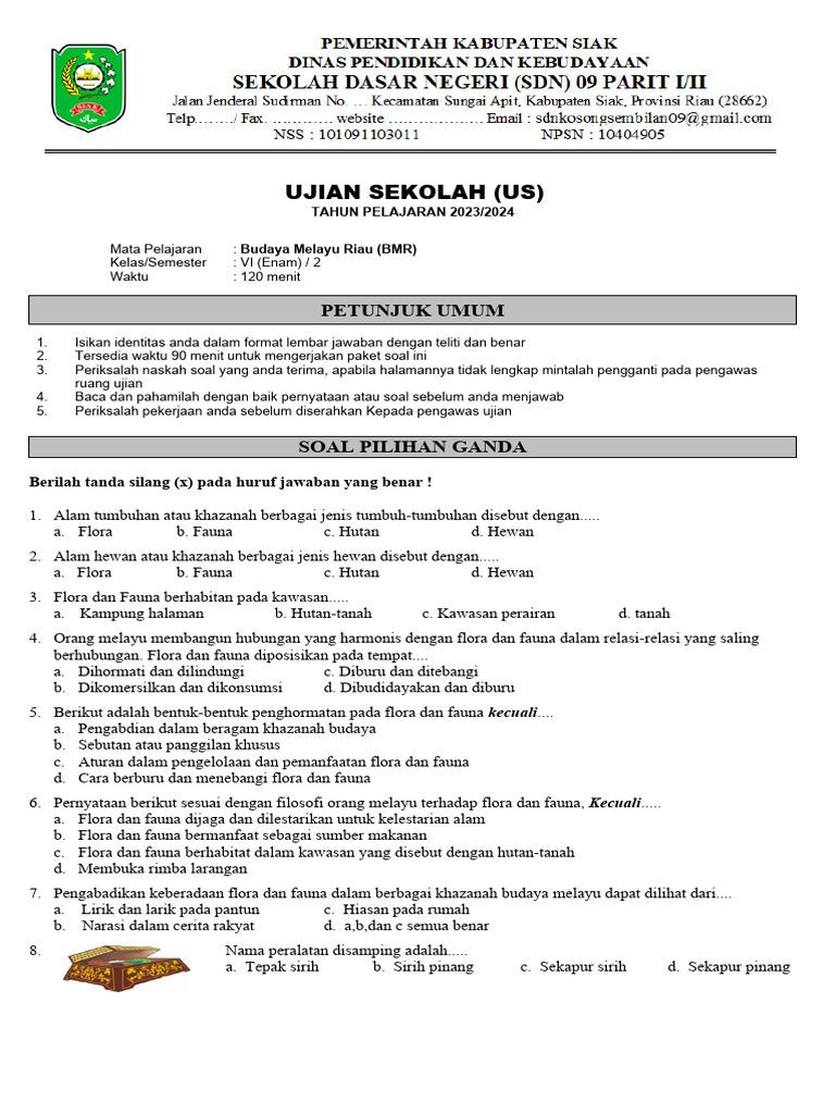 SOAL UAS BMR KELAS 6 Am | PDF