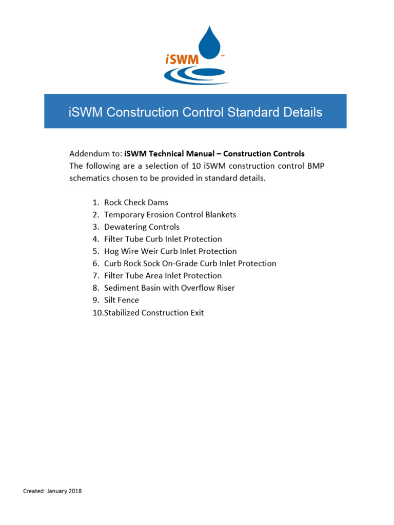 ISWM Construction Control Standards Details 2018 | PDF | Dam | Drainage