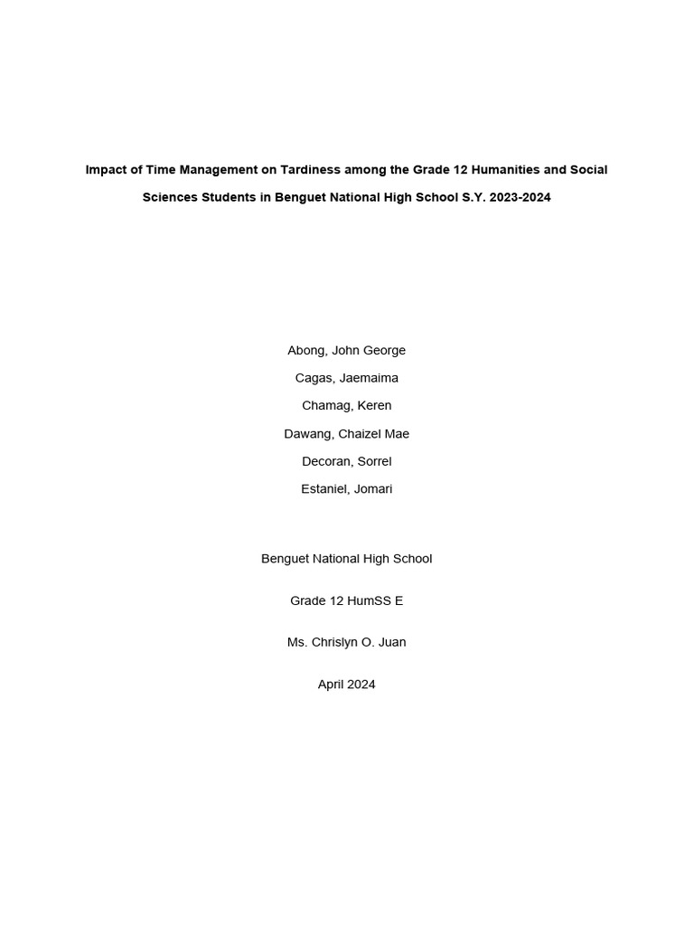 Time Management's Role in Student Tardiness | PDF | Survey Methodology ...
