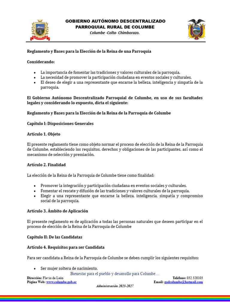 Reglamento para Elección de Reina en Columbe | PDF | Justicia | Crimen ...