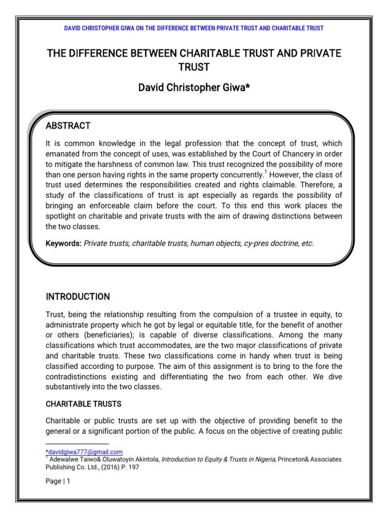 The Difference Between Charitable Trust | PDF | Equity (Law) | Legal ...