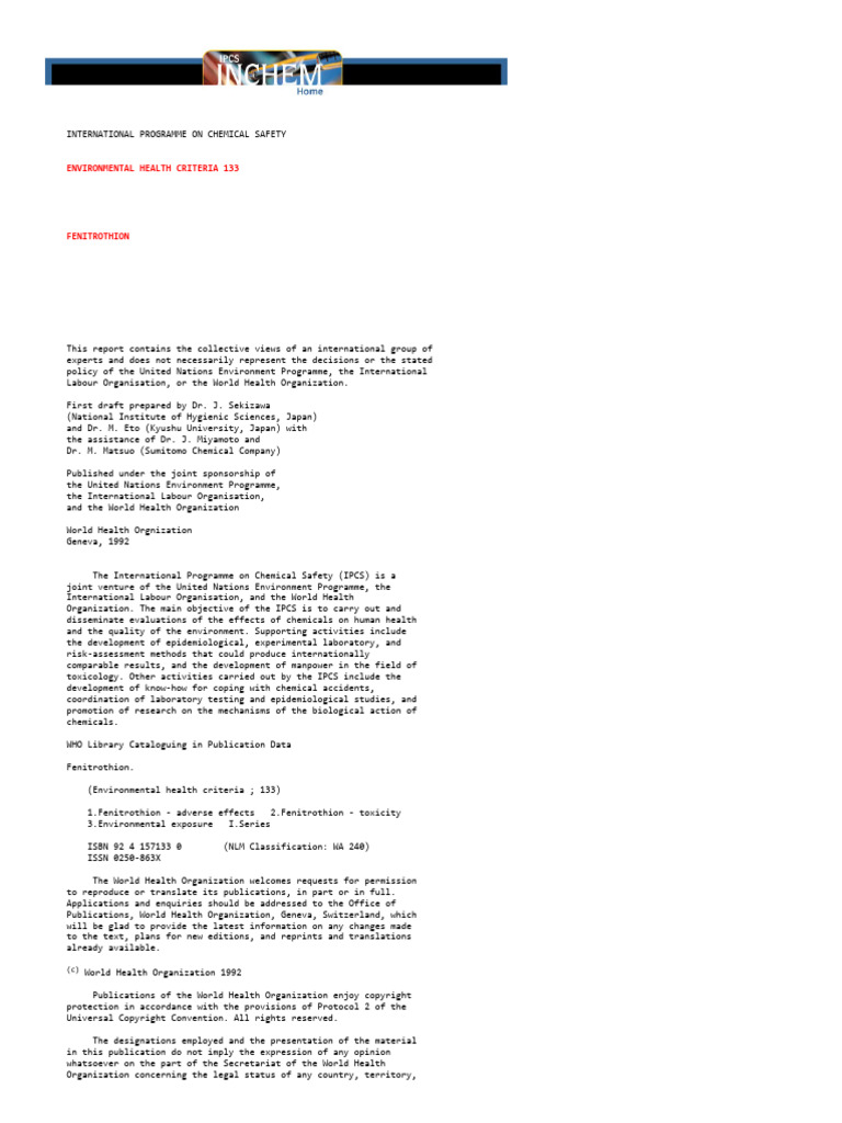 IPCS-Inchem-Fenitrothion (EHC 133, 1992) | PDF | Gas Chromatography | Toxicity