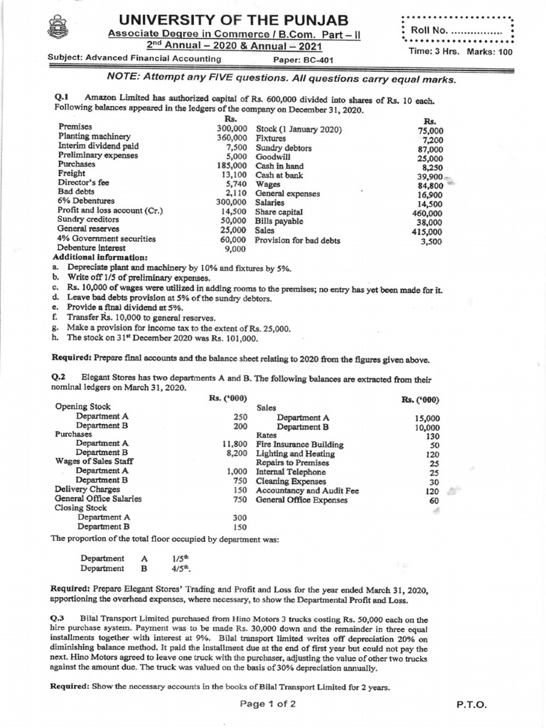 Advanced Financial Accounting Past Paper 2021 Pdf Business Investing