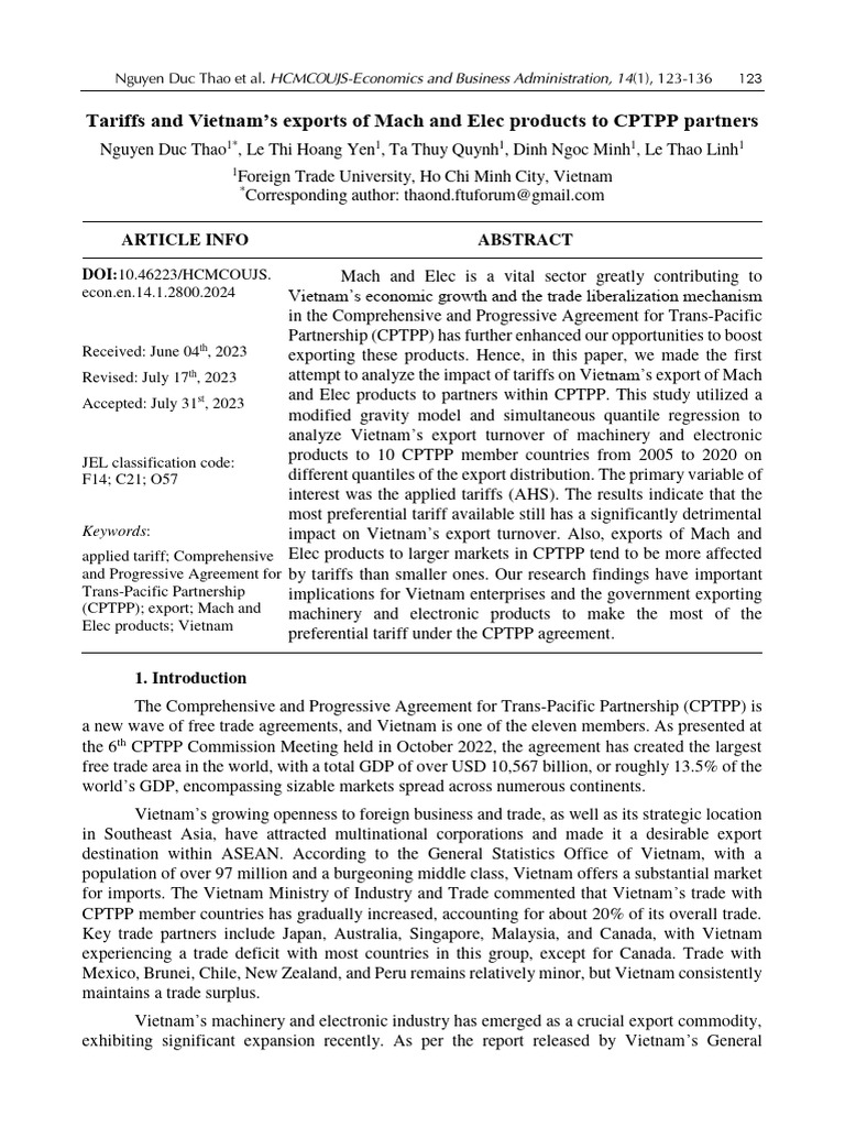 92960-Điều Văn Bản-200511-1-10-20240322 | PDF | Regression Analysis | Tariff