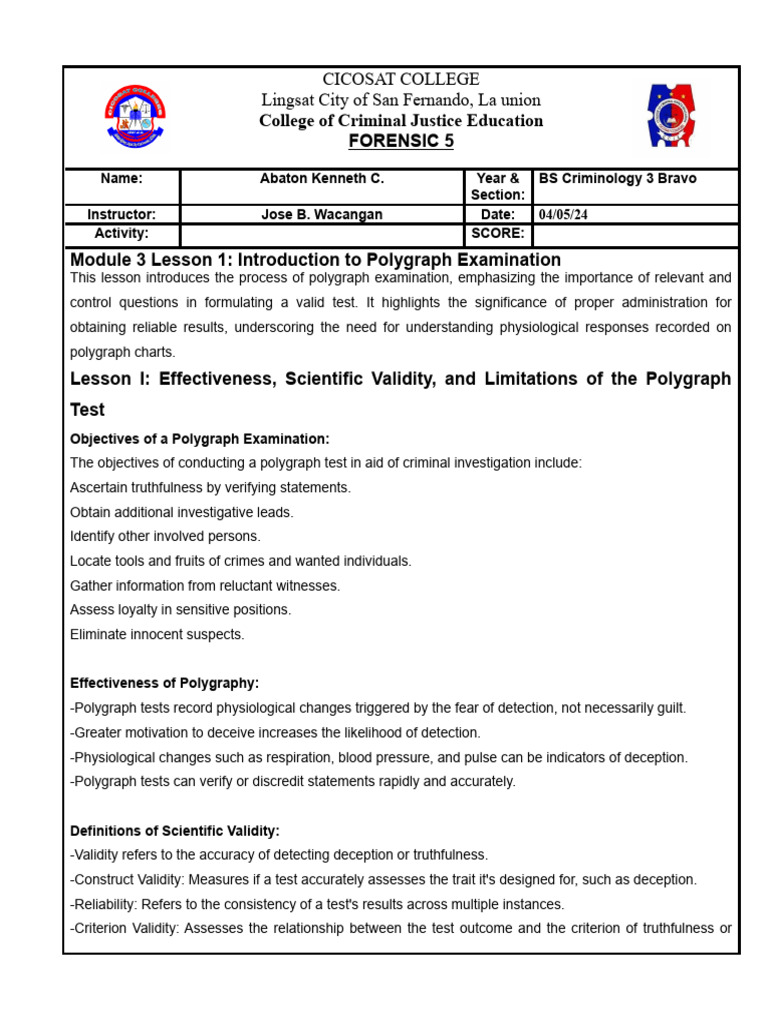 Module 3 Lesson 1-4 Outine and Explanation | PDF | Polygraph | Deception
