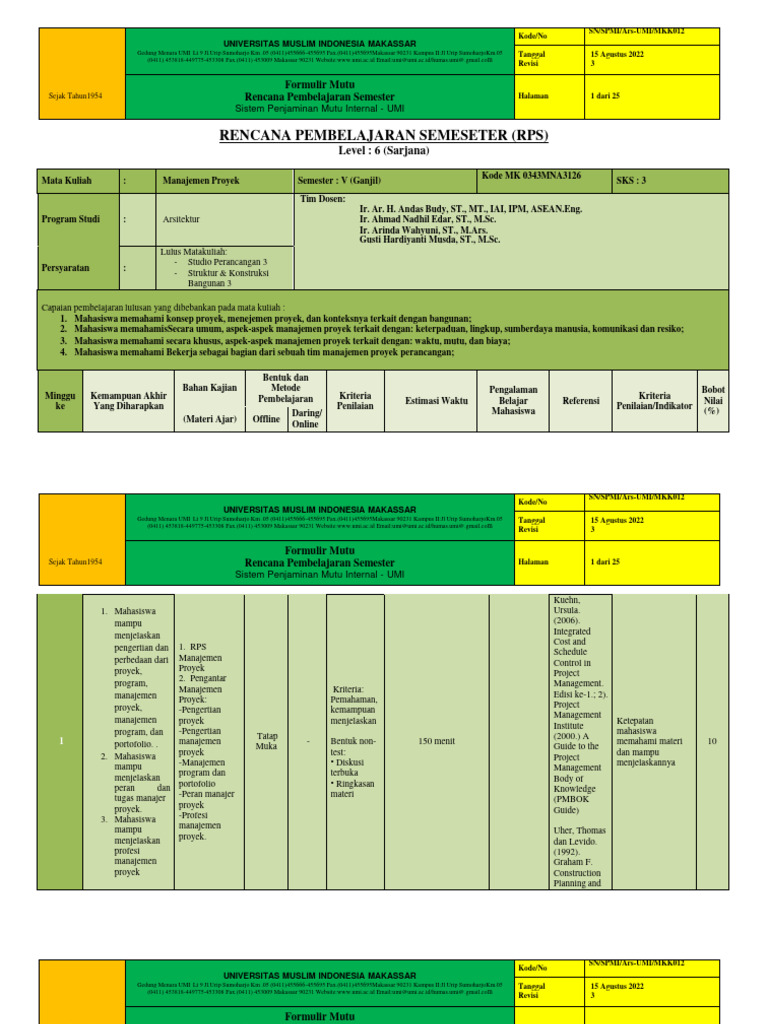 RPS MANAJEMEN PROYEK (Fix) | PDF