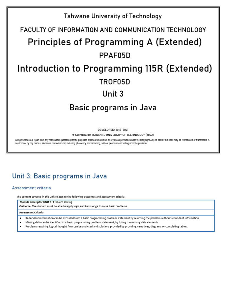 Ppa - Tro f05d Unit 3 (Java Part 1) Final | PDF | Programming | Computer Program