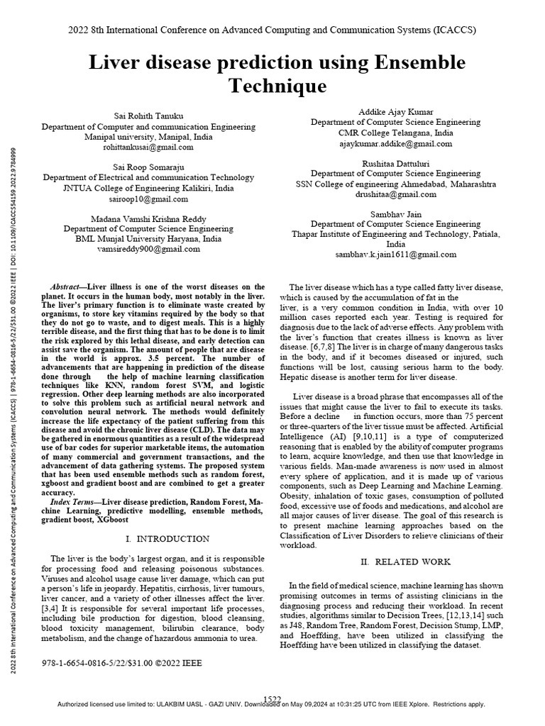 Liver Disease Prediction Using Ensemble Technique | Download Free PDF | Machine Learning ...