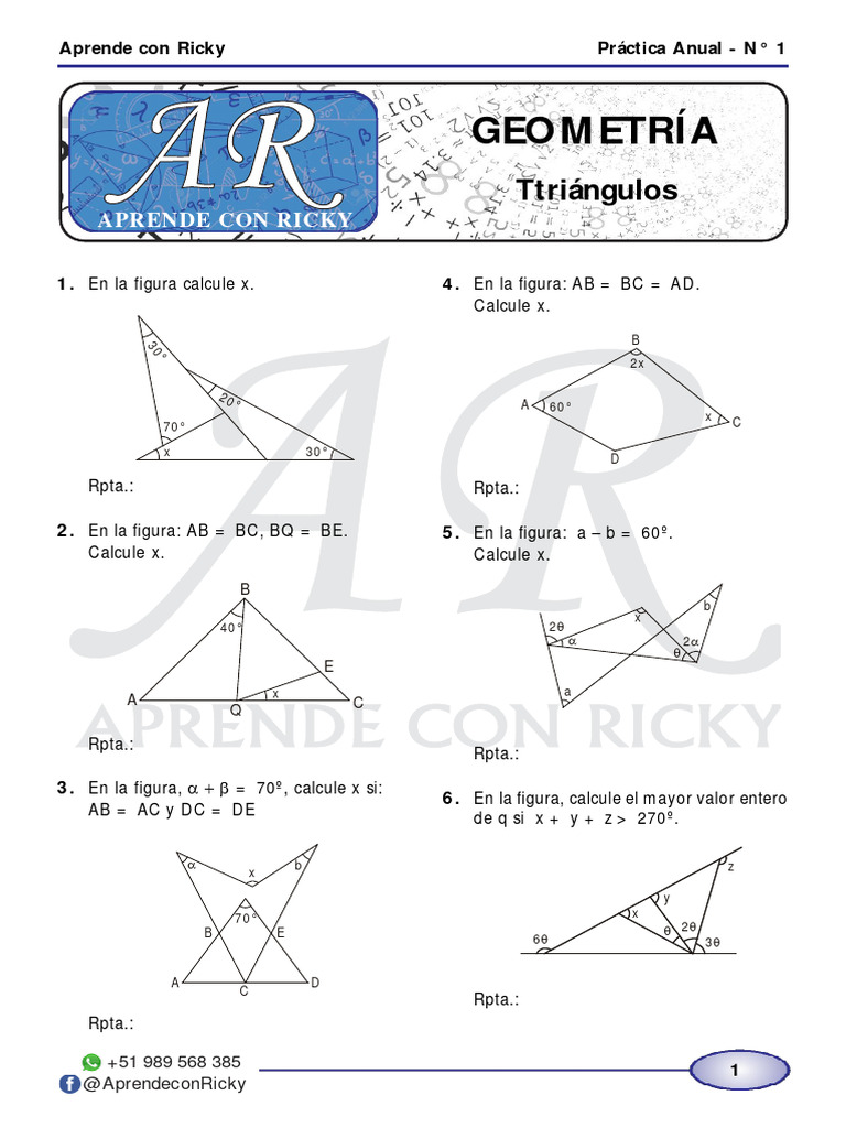 Problemas de Geometría para Calcular x | PDF | Geometría | Geometría ...