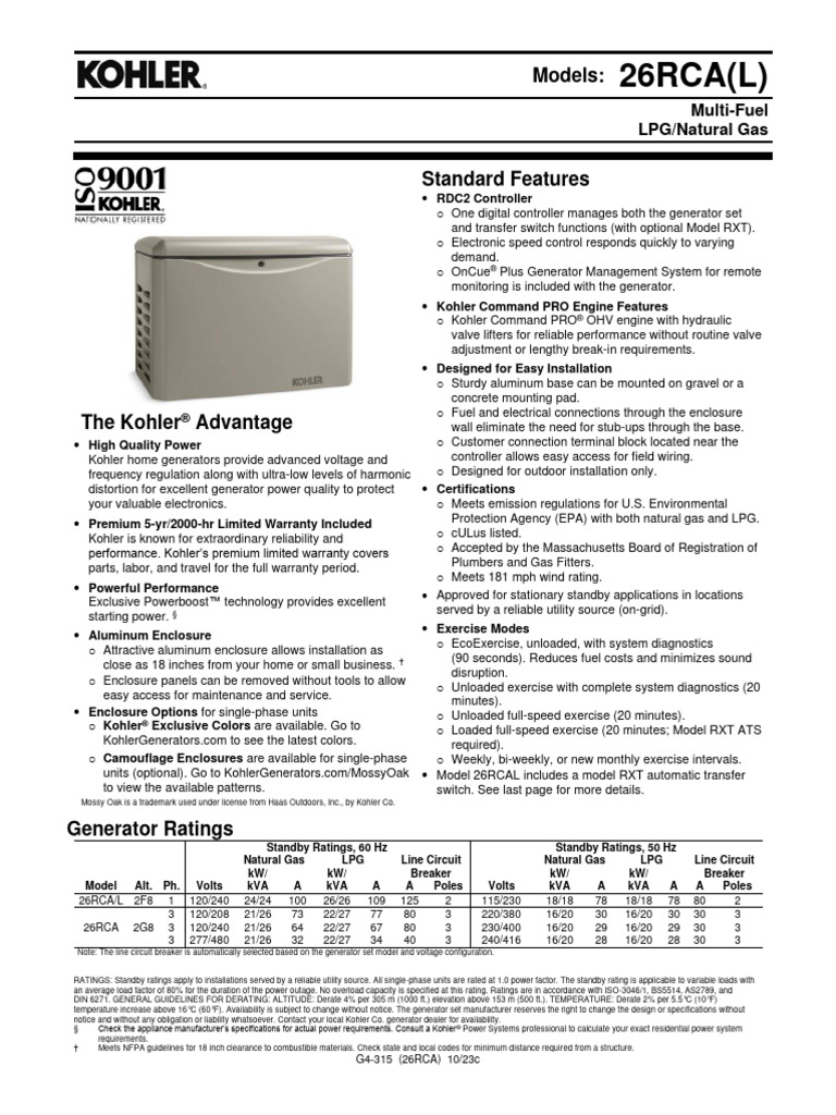 Spec Sheet 26RCA (L) - G4-315 (10-23c) | PDF | Liquefied Petroleum Gas ...
