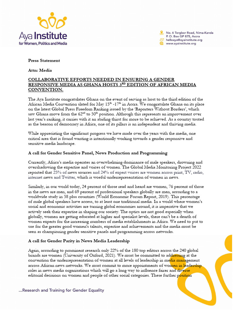 Press Statement-African Media Convention-Aya Institute | PDF | News ...