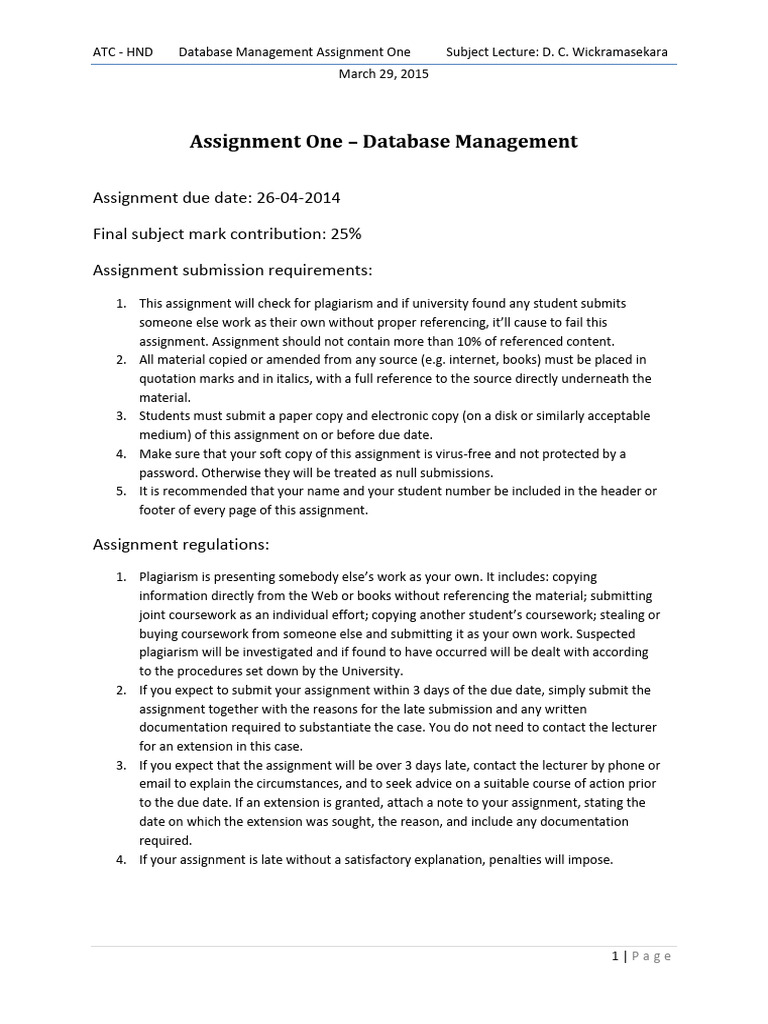 Database Management Assignment One | PDF | Databases | Sql