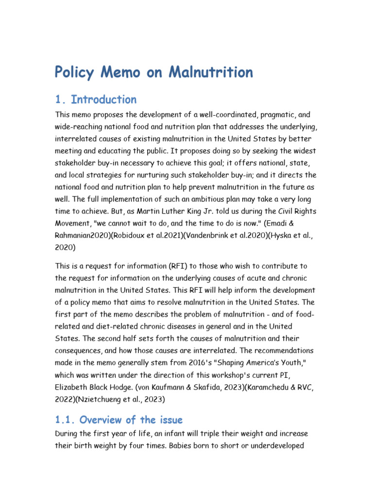Policy Memo On Malnutrition | PDF | Malnutrition | Food Security