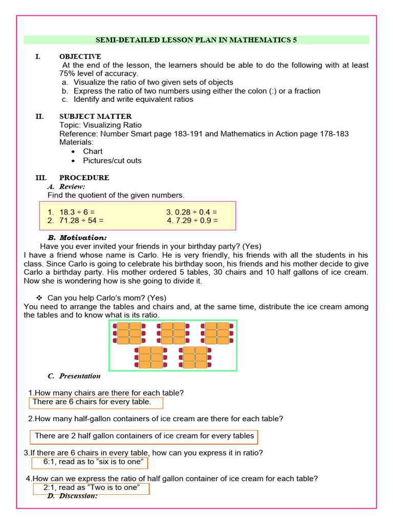 LESSON PLAN IN MATH 5-Visualizing Ratio | Download Free PDF | Ratio ...
