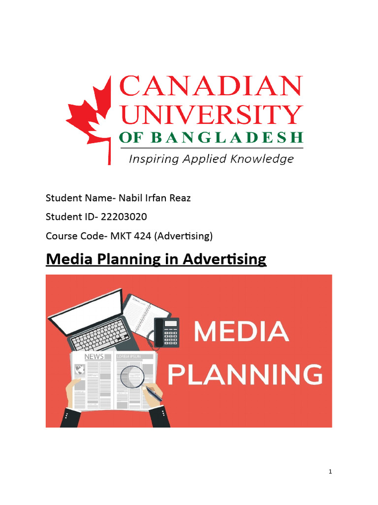MKT 424 (Advertising), Nabil Irfan Reaz, 22203020, Media Planning in Advertising | PDF | Search ...
