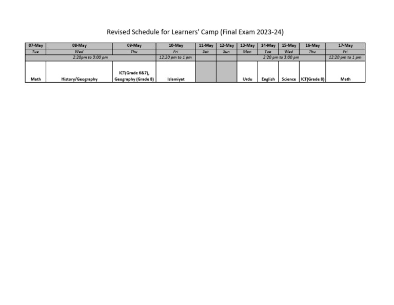 Revised Schedule For Learners Camp | PDF