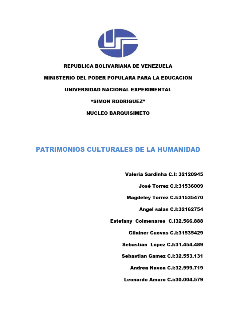 Patrimonios Culturales de Venezuela | PDF | Patrimonio de la Humanidad ...