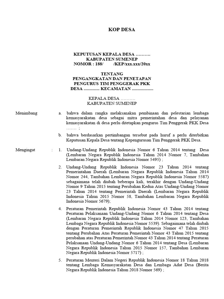 Lampiran Contoh SK PKK Desa | PDF