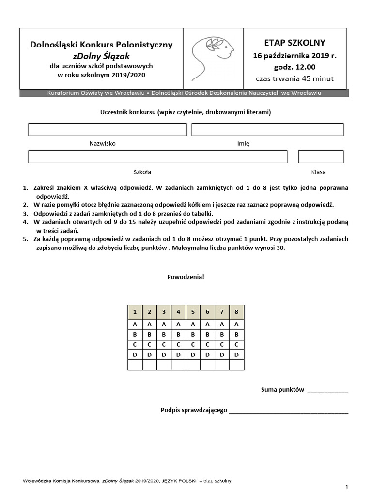 ZDolny Ślązaczek 2019 Etap Szkolny | PDF