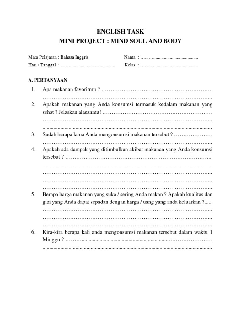 English Task Mini Project 3 Angket New | PDF