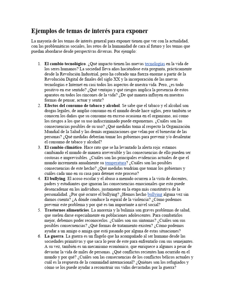 Ejemplos de temas de interés para exponer | Descargar gratis PDF ...