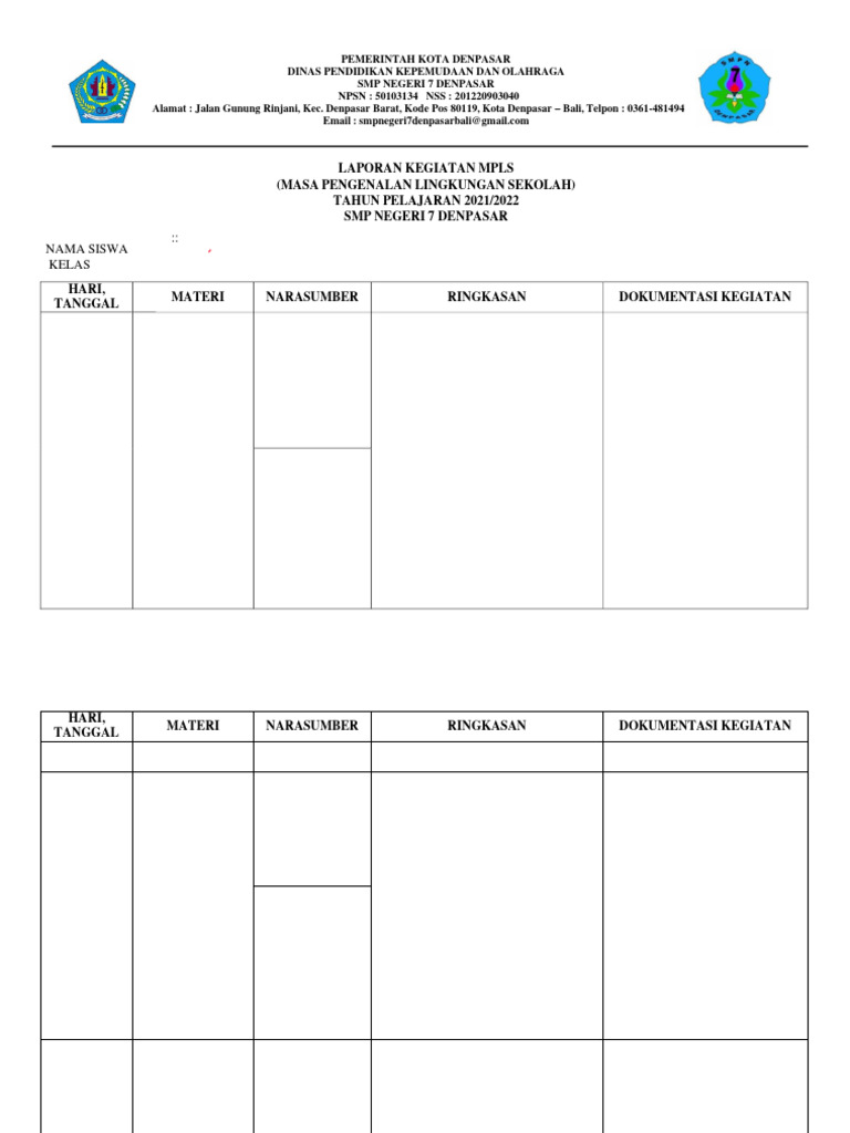 Laporan Kegiatan MPLS Siswa | PDF