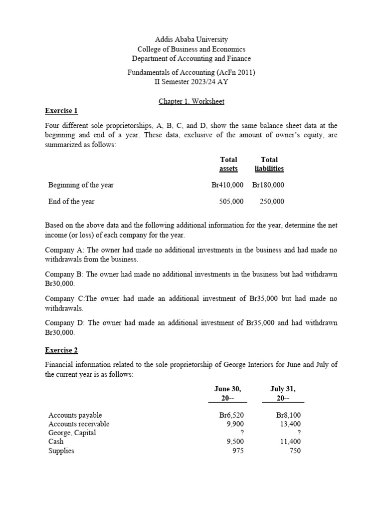 Accounting 1 assignments .doc | PDF | Equity (Finance) | Balance Sheet