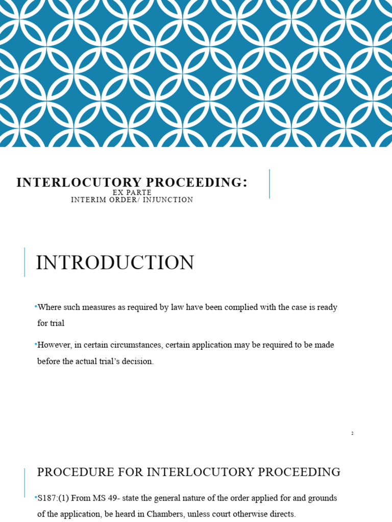 8) Interlocutory Proceeding | PDF | Ex Parte | Injunction