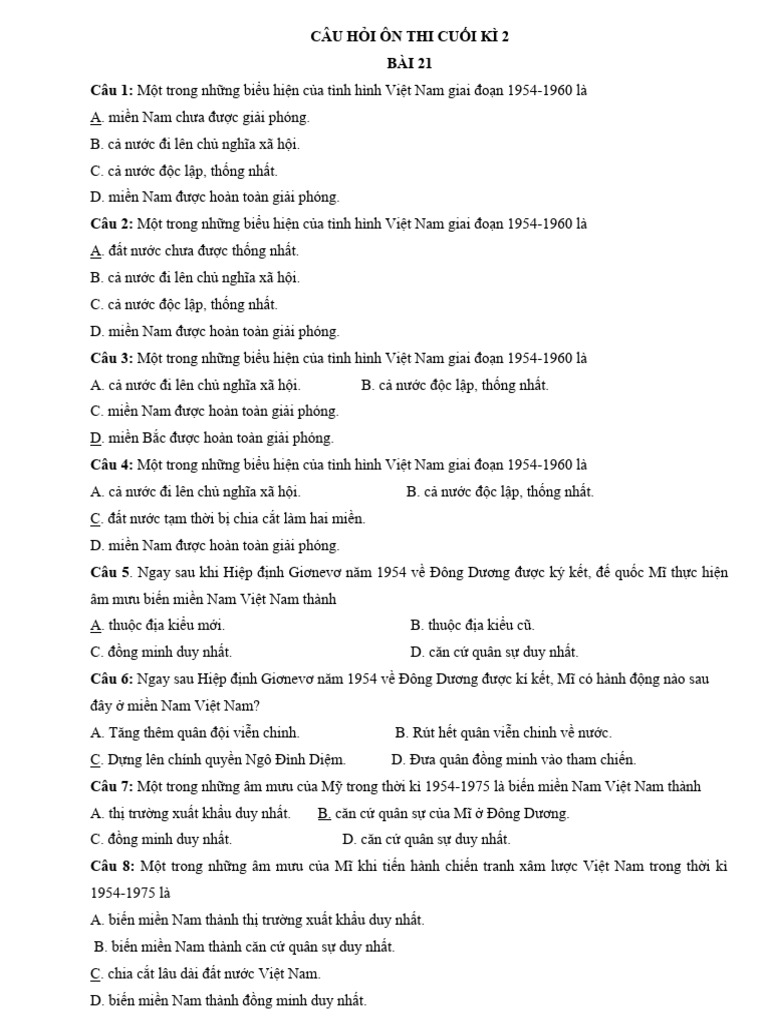 Cauhoi HK2 - Su 12 | PDF